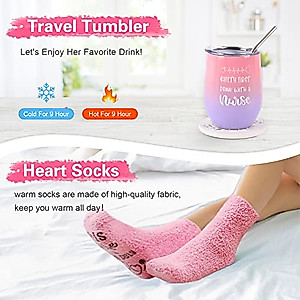 Nurse Gifts Box for Women, Nurse Appreciation Gift Set with Super Soft Nurse Throw Blanket, Wine Tumbler, Coaster, Socks, Keychain, 2pcs Badge Holder Reel, Card(Purple)