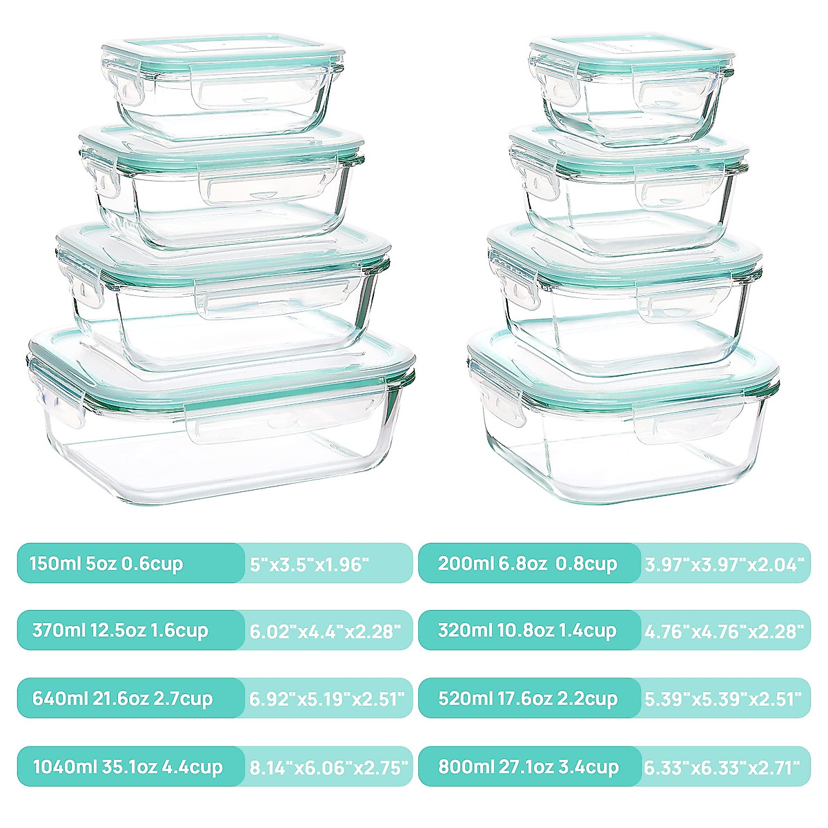 Vtopmart 24 Pcs Airtight Food Containers and 8 Pack Glass Food Storage Containers