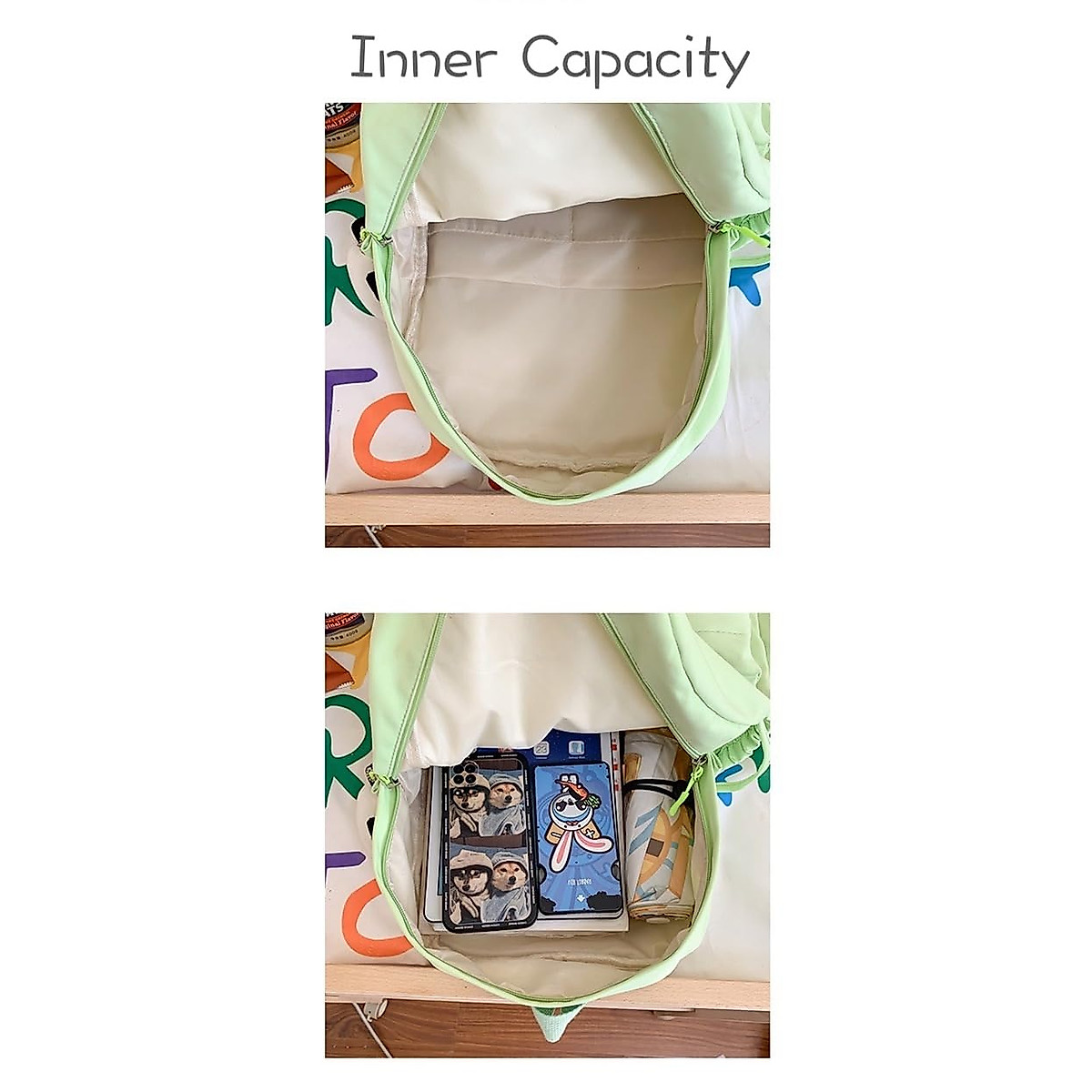 JHTPSLR Preppy Backpack with Plushies Cute Aesthetic Backpack Solid Kawaii Backpack Waterproof Laptop Backpack Casual Daypack (White)