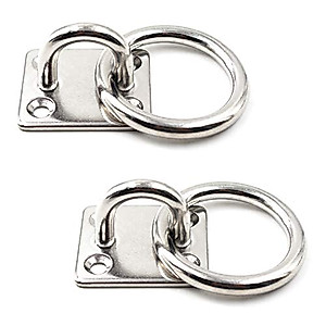 304 Stainless Steel Square Eye Pad Plate with Ring 5/16" 8mm Anchor Mount Great for Yoga Swings Hammocks/Boat Rigging/Marine Deck Hardware/Suspension Training Straps (2PCS)