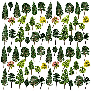 BUWUSMU 70 Pieces Mixed Model Trees - Ranging from 1.2 to 6.3 Inches, Ideal for Train Scenery, Architecture Models, DIY Crafts, Building Models, and Scenery Landscapes, Natural Green Color