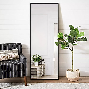 poshions Full Length Mirror 65''×22''Wall Mounted Mirror Free Standing Mirror with a Stand,Full Body Mirror Dressing Mirror with Aluminum Alloy Thin Frame,Black