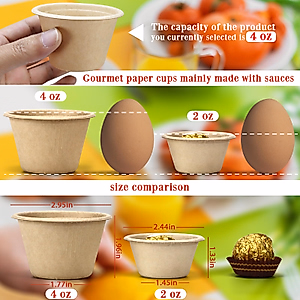 LeonBach 100 Pack Natural Bagasse Fiber Bowls 2oz Disposable Paper Cups Microwavable Safe Sample Snack Charcuterie Serving Cups for Sauce Portion Condiment Ice Cream Food Desserts