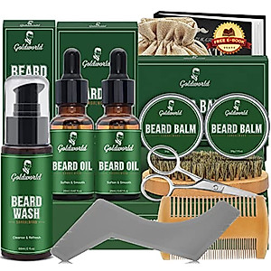 Beard Kit,Beard Growth Grooming Kit w/2 Pack Beard Oil & 2 Pack Beard Balm,Christmas Stocking Stuffers Gifts forfor Men Him Husband Dad Boyfriend,Shaving Kit w/Beard Wash Comb Brush (Sandalwood)