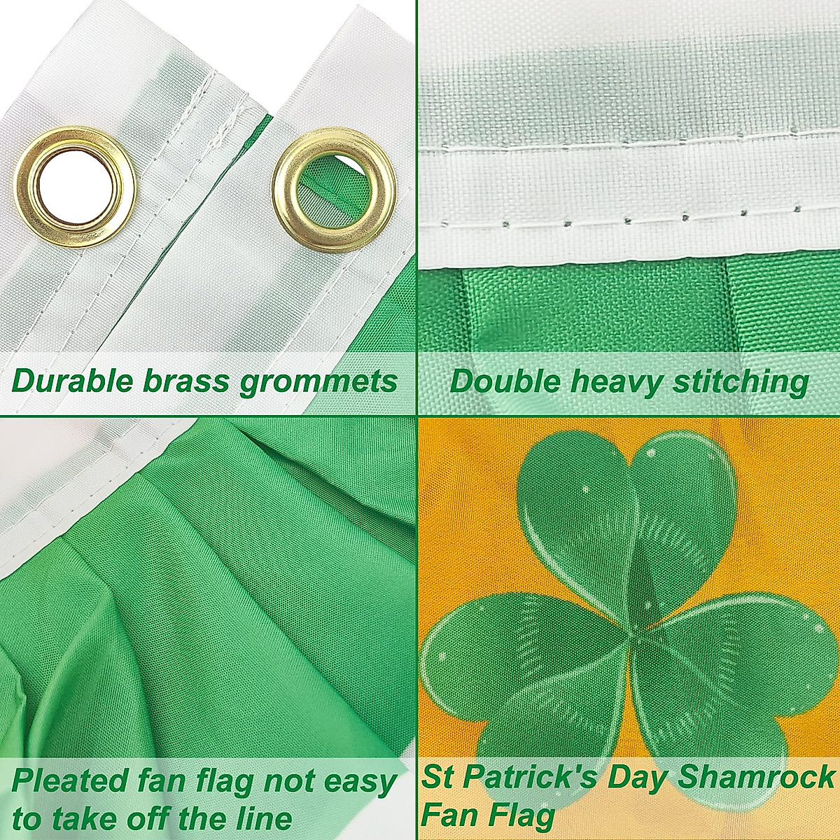 Motiloo 4PCs 3x1.5 Foot Ireland Flag,St. Patrick Day Flag Pleated Fan Flag Patriotic Flag Bunting Half Fan Banner Decoration Indoor/Outdoor