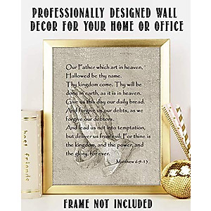 "The Lords Prayer w/Folded Hands"- Scripture Wall Art Print-8 x 10"- Ready to Frame. Home Décor-Kitchen-Dining Décor- Christian Gifts. Universal Biblical Prayer-Matthew 6: 9-13 With Linen Texture Look