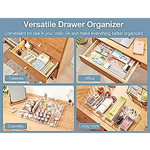 Puroma 10Pcs Drawer Organizer Set 5-size Versatile Vanity and Bathroom Drawer Organizers, Clear Plastic Desk Drawer Organizer Trays and Customize Layout Storage Bins for Makeup Kitchen Office (Clear)