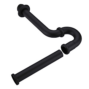 Orhemus Brass P Trap, 1 1/4 Bathroom Basin Sink Waste Trap Drain Kit with Flange and Slip Joint Extension Tube Drain Tailpiece, Adjustable Height, Matte Black