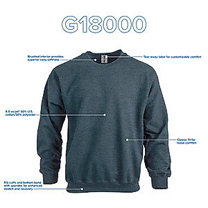 Gildan Adult Fleece Crewneck Sweatshirt, Style G18000, Multipack, Dark Heather (1-Pack), Medium