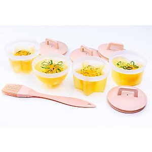 Egg poacher cups - microwave egg poacher - stovetop hard boiled egg mold – soft boiled egg holder - jello cups with lids – pink set of 4 + oil brush