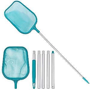 U.S. Pool Supply Swimming Pool 4 Foot Leaf Skimmer Net with 4 Connecting Aluminum Pole Sections - Fine Mesh Netting for Fast Cleaning of Debris - Clean Spas & Ponds