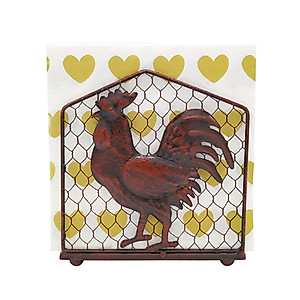 Metal Rooster Design Tabletop Napkin Holder/Freestanding Tissue Dispenser,Rustic Red