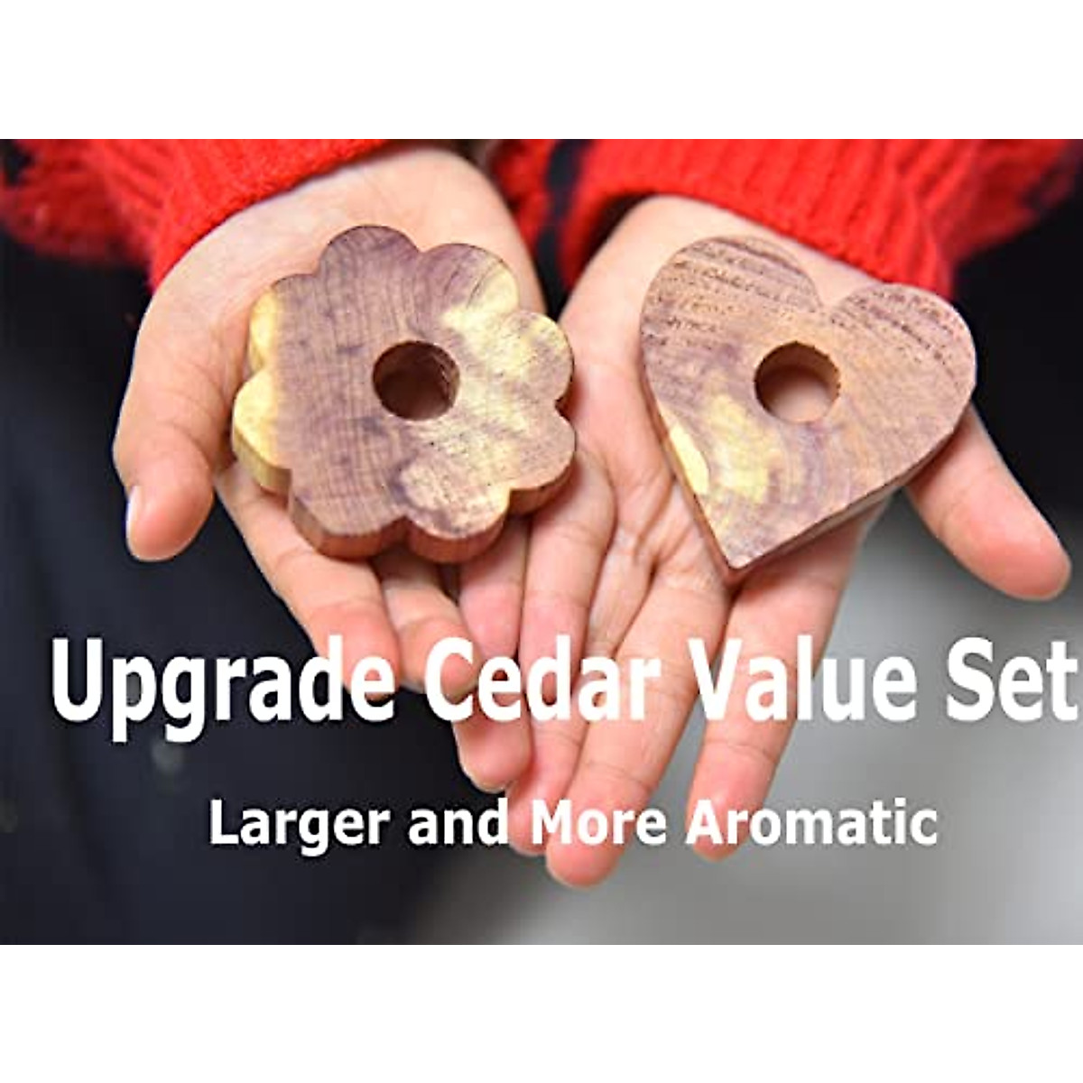 Wahdawn Aromatic Red Cedar Blocks for Clothes Storage, Fresh Scent Cedar Rings and Big Hearts for Closets and Drawers, Natural Car Air Freshener Shoes Odor Remover [40]