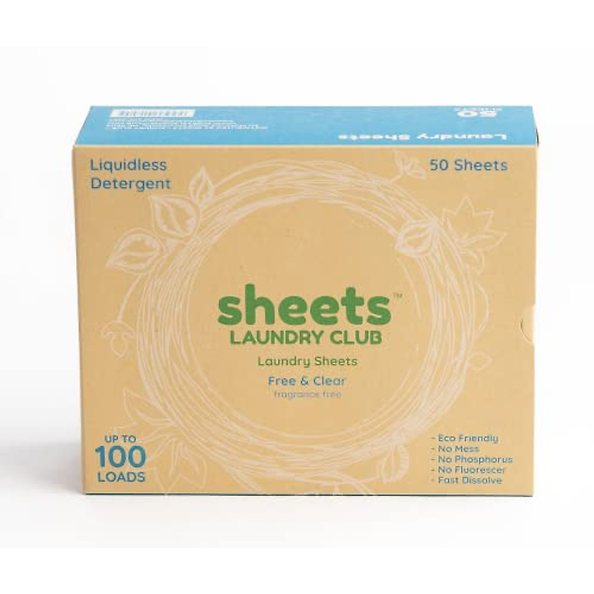 Sheets Laundry Club - As Seen on Shark Tank - Laundry Detergent - (Up to 100 Loads) 50 Laundry Sheets - Unscented - No Plastic Jug - New Liquid-Less Technology - Lightweight - Easy To Use -