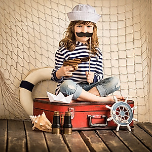 Shappy 2 Pieces Fish Net Decorative 80 x 40 Inch, Wall Hanging Fishnet for Mermaid, Pirate, Nautical, Under The Sea Party Decorations, Ocean Themed Hawaii Beach Halloween Party Supplies(Beige)