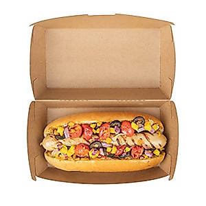 Bio Tek 6.7 x 3.5 x 3.5 Inch Clamshell Food Containers, 100 Disposable Sandwich Containers - Hinged Lid, Tab-Lock Closure, Kraft Paper Hot Dog Containers, Recyclable, Greaseproof