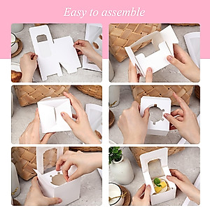 TOXOY 20PCS White Cupcake Containers, 3.5"x3.5"x3.5" Pastry Boxes Cookies Boxes with Window and Inserts for Birthday Party Baby Shower