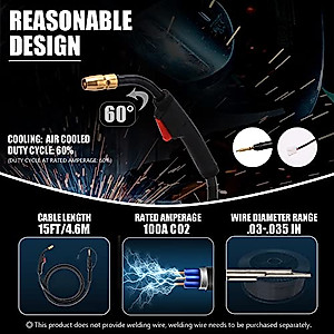 MULMART 15 FT H100S2-10 (245924) H-10 MIG Welding Gun 100Amp Welding Torch Stinger Replacement for Hobart Handler 130XL, 135, 140, 175, 187 and AutoArc XLT142 & XLT182