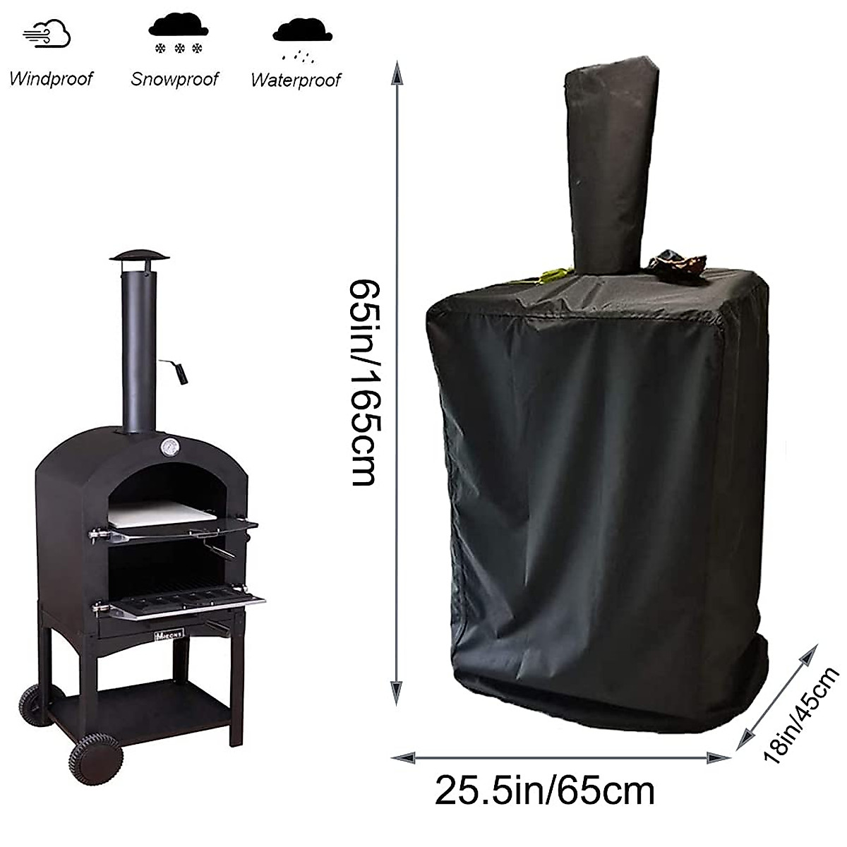 FLR 65 Inch Outdoor Pizza Oven Cover,BBQ Grill Cover, Outdoor Pizza Oven Rain Cover, Heavy Duty Dust-Proof Weather Resistant Polyester Fabric Protective Cover-Black (65x25.5x18in)