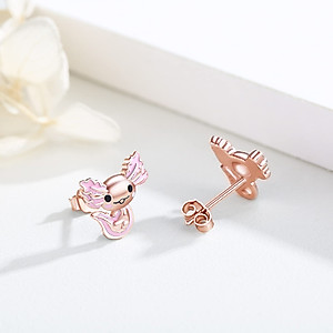Sterling Silver Axolotl Earrings Rose Gold Earrings Axolotl Studs Pink Axolotl Jewelry for Women Teen Axolotl Gifts on Birthday Christmas