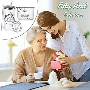50th Birthday Gifts for Women 2 Pieces 50 and Fabulous Gifts for Women Including 20 oz Wine Stainless Steel Tumbler with Lid Straw Fabulous Makeup Bag for Turning 50 Year Old Woman Mother Ladies