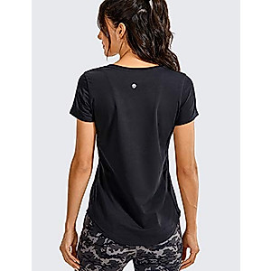 CRZ YOGA Women's Pima Cotton Short Sleeve Workout Shirt Yoga T-Shirt Athletic Tee Top Black Large
