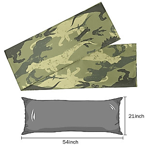 Grunge Dino Camo Body Pillow Case Cover 21x54 Khaki Green Long Body Pillow Pillowcase Soft Breathable Satin Body Pillow Covers for Hair and Skin