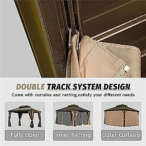 12'x14' Hardtop Gazebo, Outdoor Canopies and Gazebos with Galvanized Steel Double Roof, with Curtains and Netting for Patio, Backyard and Lawn