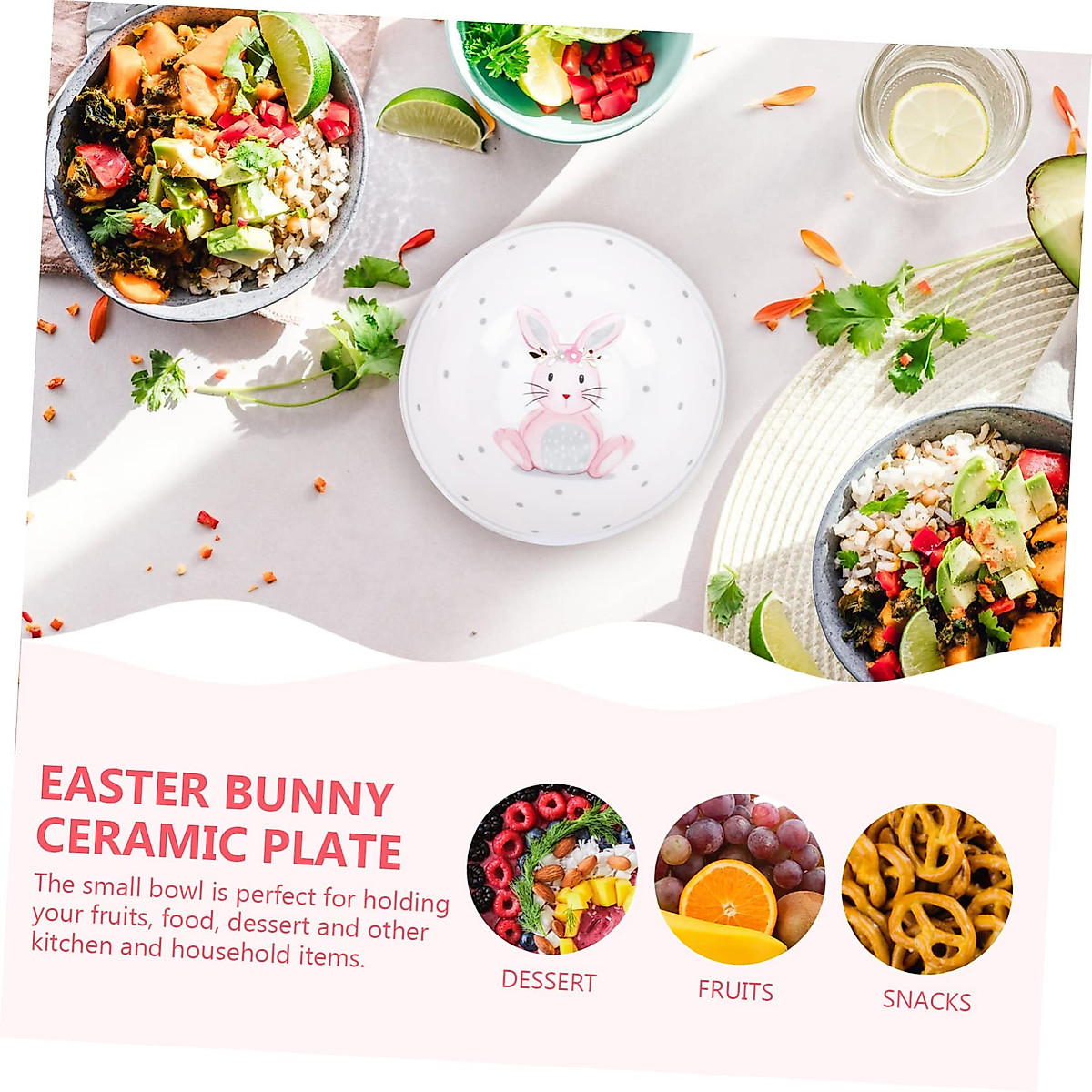 BESTOYARD Easter Tableware Ceramic Mixing Bowl Ramen Kit Udon Noodle Bowl Rice Bowls Appetizer Bowl Bunny Candy Bowl Ceramic Tableware Dessert Fruit Bowl Salad Bowls Storage Bowl Tableware