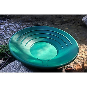 SE 14 Inch Gold Panning Pan Set - Three Riffles for Easier Mining and Prospecting, Green