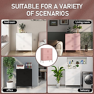 Fumedo 4 Door Metal Storage Cabinet for Bed Room,Living Room,Home,Hotel,Office,Garage,Kitchen,Adjustable Shelves and Standing Feet. (Pink)