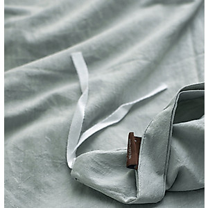 Eikei Washed Cotton Chambray Duvet Cover Solid Color Casual Modern Style Bedding Set Relaxed Soft Feel Natural Wrinkled Look (King, Eucalyptus Mint)