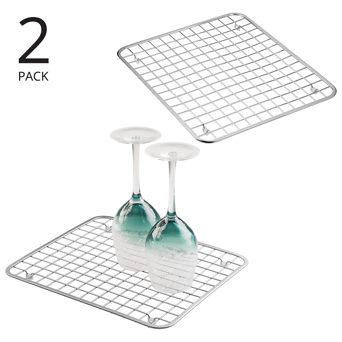 mDesign Modern Metal Wire Protective Kitchen Sink Raised Drying Mat/Grid for Countertop - Dry Dishes, Cups, Plates, Mugs - Easy to Clean - Unity Collection - 2 Pack - Chrome