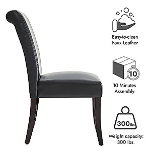 Watson & Whitely Upholstered Kitchen & Dining Room Chairs with High Back, Faux Leather Dining Chairs with Solid Wood Legs, Set of 2, Black