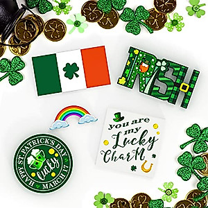 St. Patrick's Day Tiered Tray Decor, 5 Pcs Shamrock Wooden Signs Irish Rainbow Table Signs for Farmhouse St. Patricks Day Decorations