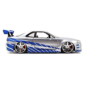 Jada Toys Fast & Furious Brian’s 2002 Nissan Skyline R34 Die-cast Car, 1:24 Scale, Silver & Blue