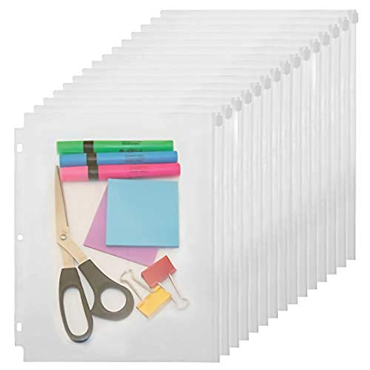 YoeeJob 3 Holes Clear PVC Zipper Binder Pocket Insert Pages Letter Size, 8 1/2"x 11 Loose Leaf Binder Filing Storage Bags 15 Per Pack