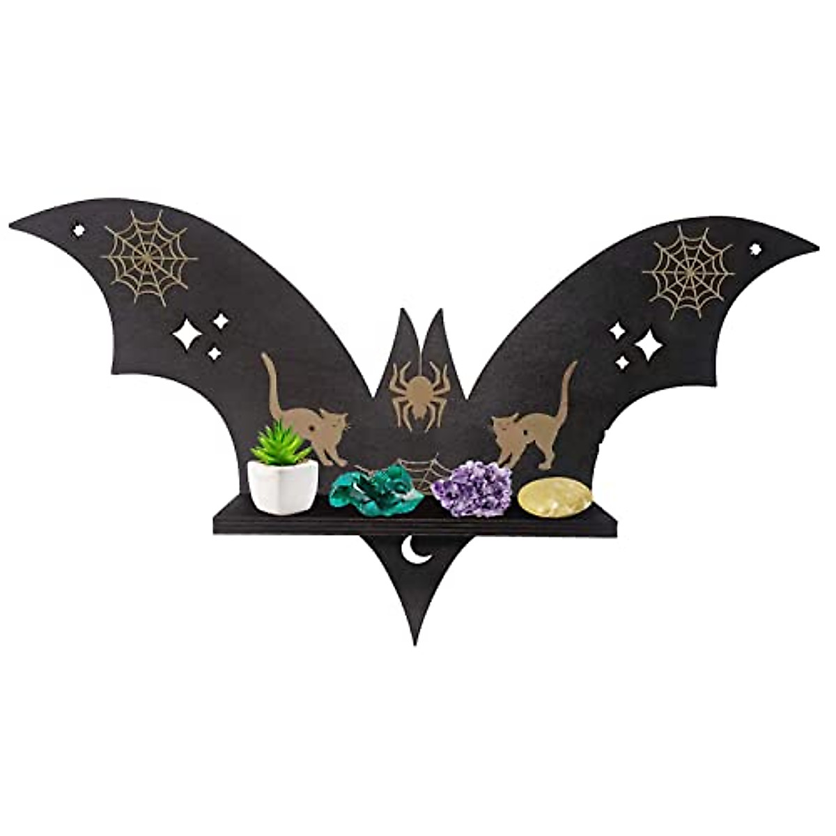 suyam Crystal Display Shelf,Bat Crystal Shelf Wooden Floating Shelf | Wall Hanging Crystal Holder Stand Decor for Crystals Stones Essential Oils Display
