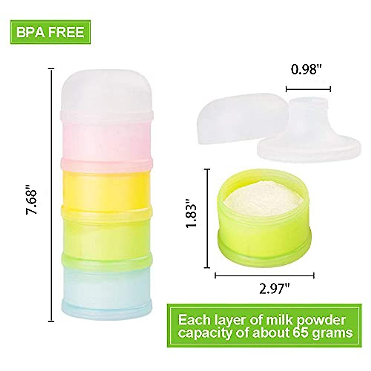 Formula Dispenser, Kidsmile Twist-Lock Stackable On-The-Go BPA Free Milk Powder Box Baby Food Storage Container Snack Cups for Toddlers - 4 Feeds, no Powder Leakage