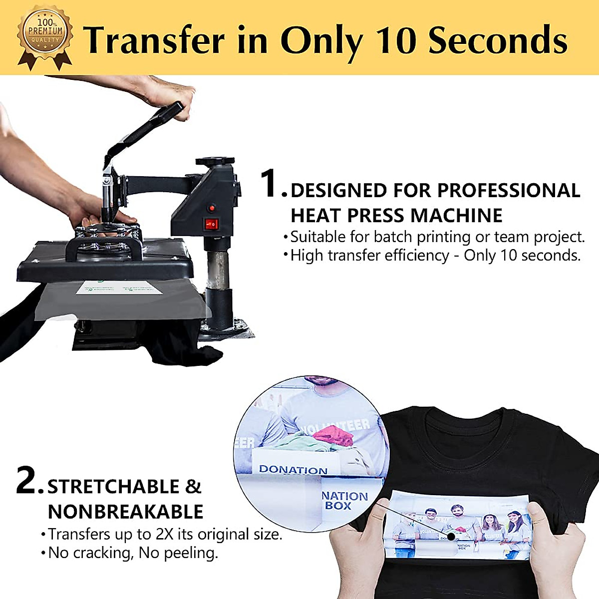 TransOurDream Iron on Heat Transfer Paper for Heat Press (25 Sheets, 8.5x11", Dark 6.0) Printable HTV Heat Transfer Vinyl for T Shirts Iron on Transfers for Inkjet Printer (TRANS-D6-20)