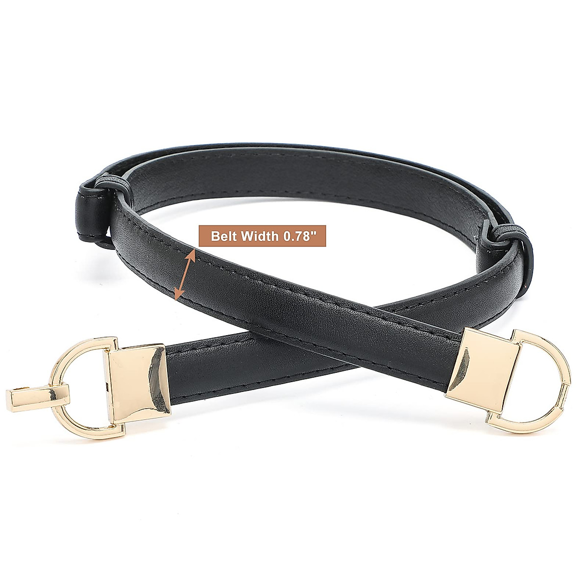 HOTWILL Women Skinny Belts for Dress Thin Waist Belt with Gold Buckle Adjustable Slim Belts 0.78" Width Black Small