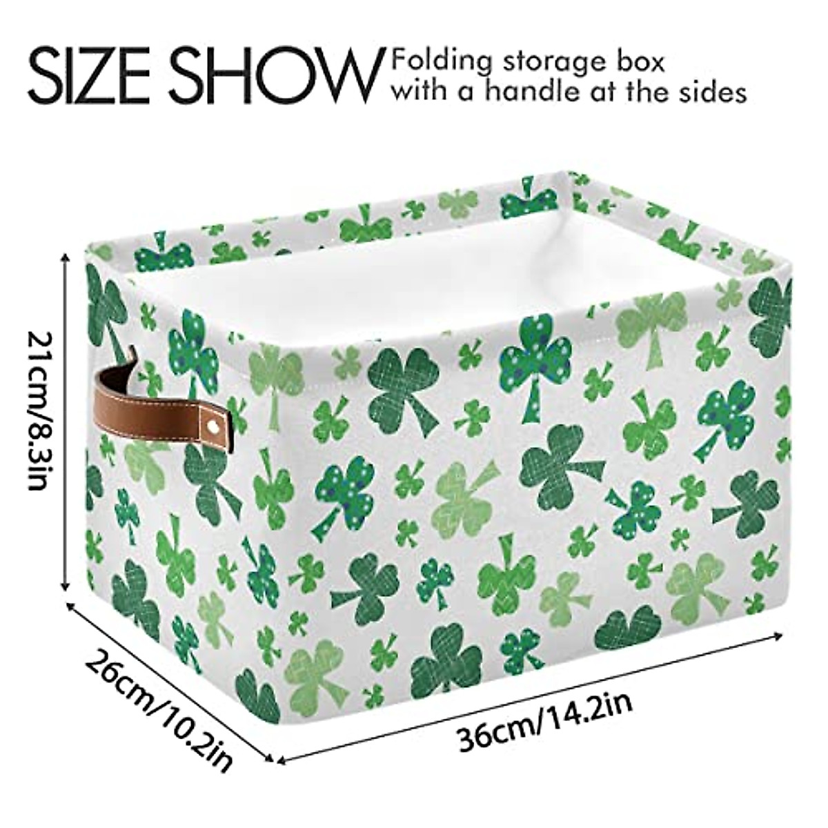 Green Clover Shamrock Lucky Storage Basket Fabric Laundry Baskets Happy St. Patrick's Day Accessories Storage Boxes Organizer Bag for Cloth Toy Book Storage Cubes Shelf Closet Bins 16×12×8 Inches