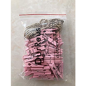 DurReus Tiny Clothes Pins Colorful Hang Up Photographs Drawings Party Clips Decor Baby Shower Game with Twine Pack 50 Pink