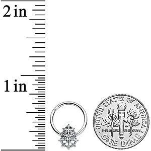 Body Candy Womens 16G Steel Hinged Segment Ring Seamless Cartilage Nipple Clear Texture Drop Nose Hoop 3/8"