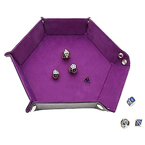 1 Piece Dice Holder Dice Pad Dice Rolling Tray PU Leather Dice Tray Hexagonal Folding Dice Tray for Dice Gaming and Other Table Games, Purple