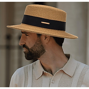 Women's Wide Brim Sun Hat Straw Panama Hat - UV-Protection Summer Boater Fedora Beach-Sun-Hats(M-L)