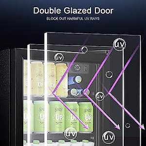 Antarctic Star 16 Bottle 68 Can Beverage Refrigerator, Wine Cooler/Cabinet, Small Mini Fridge, Clear Front Glass Door Quiet Compressor ，Freestanding 1.7 cu.ft.