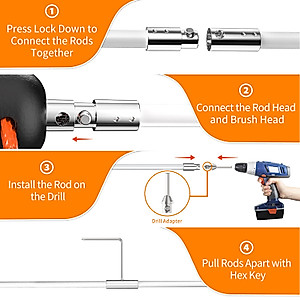 Sealegend 23FT Chimney Sweep Kit, Rotary Cleaning System and Chimney Brush with 15 Nylon Flexible Rods, Chimney Cleaning Kit Fireplace Brush Tool