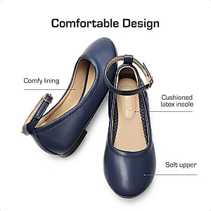 DREAM PAIRS Girls Dress Shoes Girl's Ballerina Flat Ankle Strap Ballet Flats for Toddler/Little Kid/Big Kid,Size 2 Little Kid,Navy,Sole-FINA-K