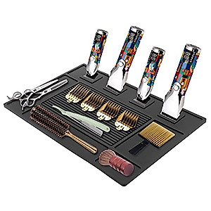 MoyRetty Magnetic Barber Organizer Mat for Clippers - Professional Anti-Slip Heat Resistant Silicone Pad with Salon Station Accessories for Hair Stylist Clippers Supplies (Black)